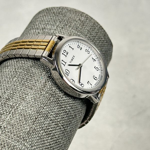 Timex Watch Womens 30mm White Dial Two Tone Indiglo Stretchy Band New ...