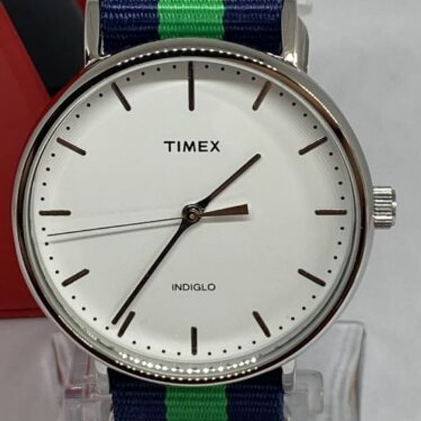 TIMEX CR2016 Unisex Blue Nylon Analog White Dial Quartz Genuine Wrist ...