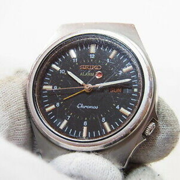 Vintage SEIKO Chronos Men's Black Dial 5C23-600A Alarm Quartz 2p Crown ...