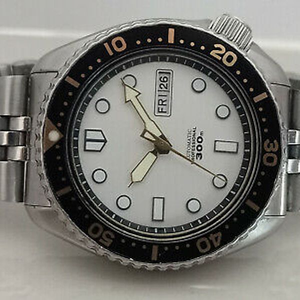 VINTAGE SEIKO DIVER 6309-7290 MM 300 WHITE MOD AUTOMATIC MEN WATCH ...