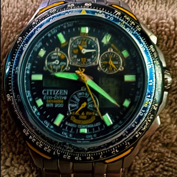 RARE FIND! CITIZEN ECO DRIVE SKYHAWK BLUE ANGELS RADIO WATCH WR200 ...
