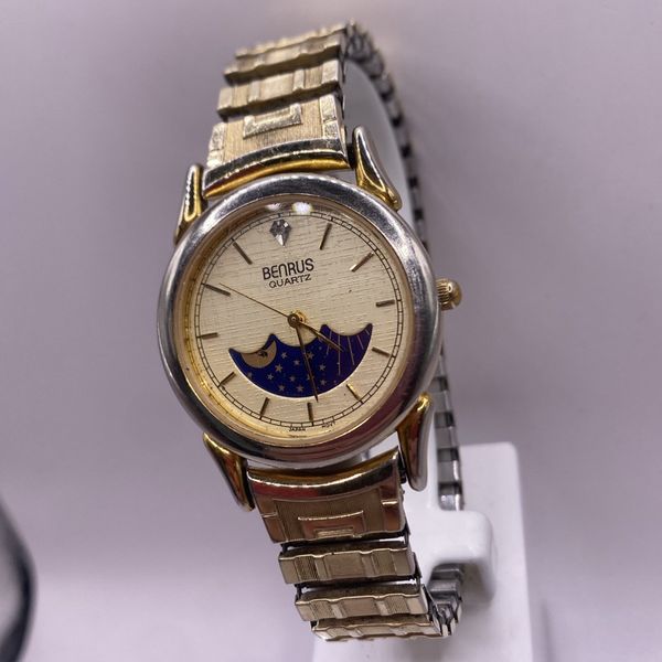 Benrus Moon Phase Silver Gold Tone Mens Mechanical Watch Parts Repair ...