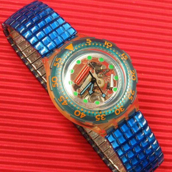 Refurbished-Reconditioned Swatch Scuba Blue Ice with Blue flexarmband ...