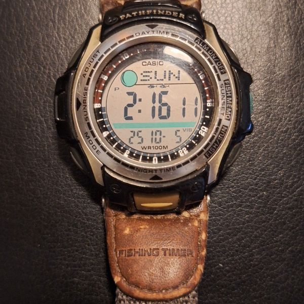 Casio Pathfinder PAS 400B Fishing Timer 100M Alarm Watch Mens USA WR ...