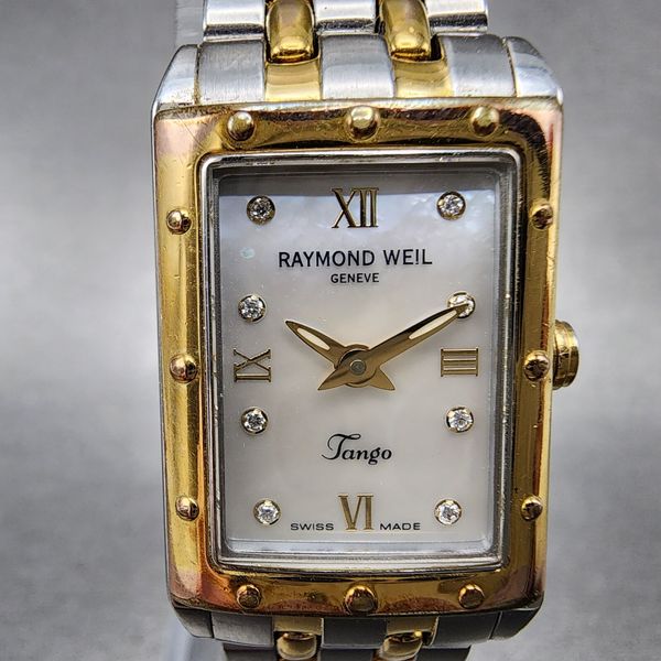Raymond Weil Tango Tank Watch Women 19mm MOP Dial Two Tone Rectangle ...