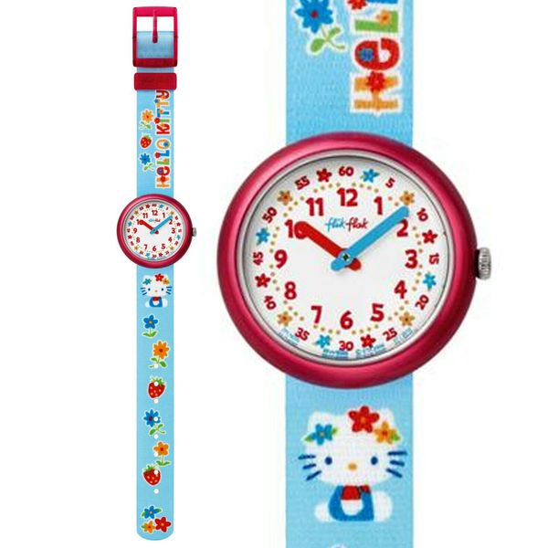 Flik Flak Watch Child Hello Kitty Flower Light Blue Red Swiss Made ...