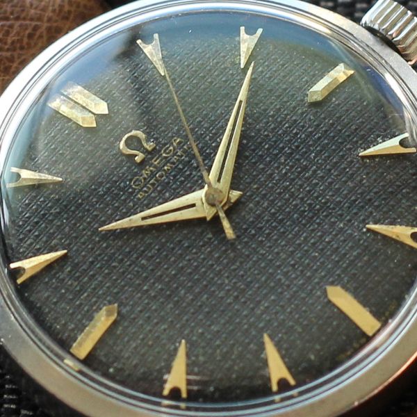 SOLD: OMEGA Automatic - Amazing black waffle dial w/ gold accents ...