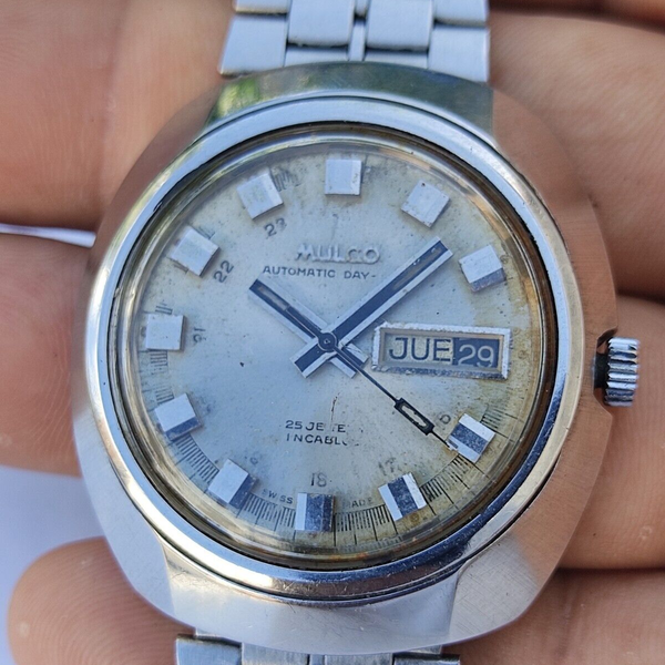 MULCO Day Incabloc 449-100 Automatic Men's Watch Beige Dial 25J Vintage ...