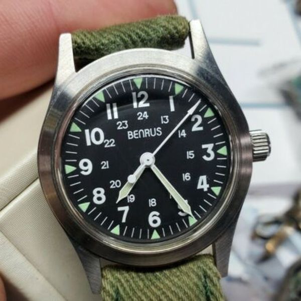 RARE! Benrus Military MIL-W-46374 Re-Issue Men’s Green Watch Serial ...