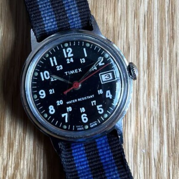 TIMEX MILITARY TYPE 1976 BLACK 24hr DIAL MENS WATCH. Made In Great ...