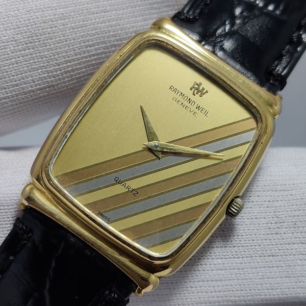 Vintage Tank Shape Raymond Weil Geneve 5745 Tri Color Gold Tone Quartz ...