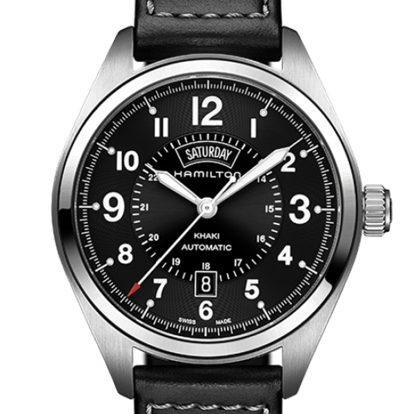 Hamilton Khaki Field Day Date Auto Black Dial Leather Band Men's Watch ...