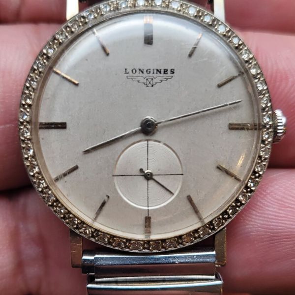 Vintage Longines 18K White Gold Diamond Bezel Watch 32.5mm ...