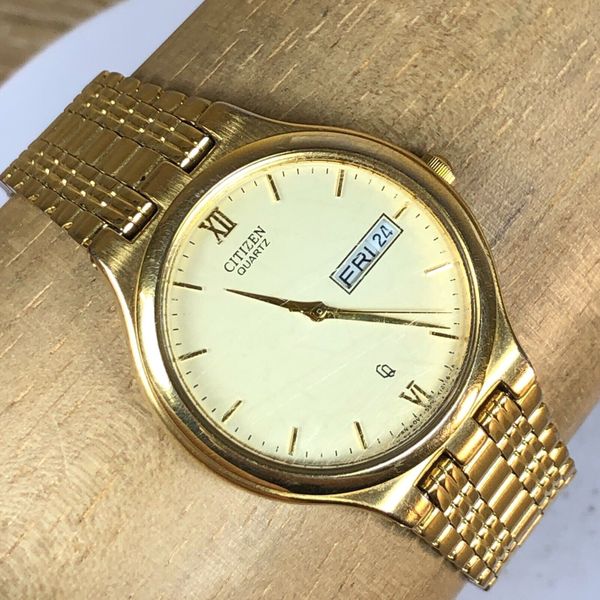 Vintage Citizen CQ Men 5500-K05855 Gold Tone Day/Date 34mm Round Quartz ...
