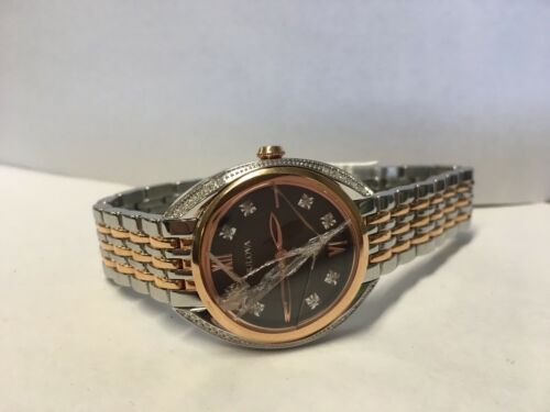 BULOVA Women's Diamond Two Tone Stainless Steel Brown Dial Watch ...