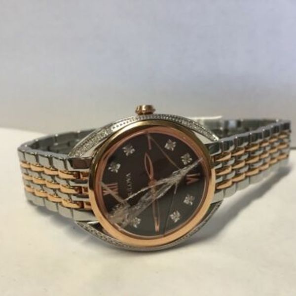 BULOVA Women's Diamond Two Tone Stainless Steel Brown Dial Watch ...