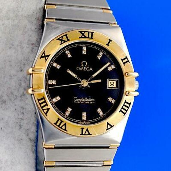 Men's Omega Constellation Chronometer 18K Gold & SS Watch - Black ...