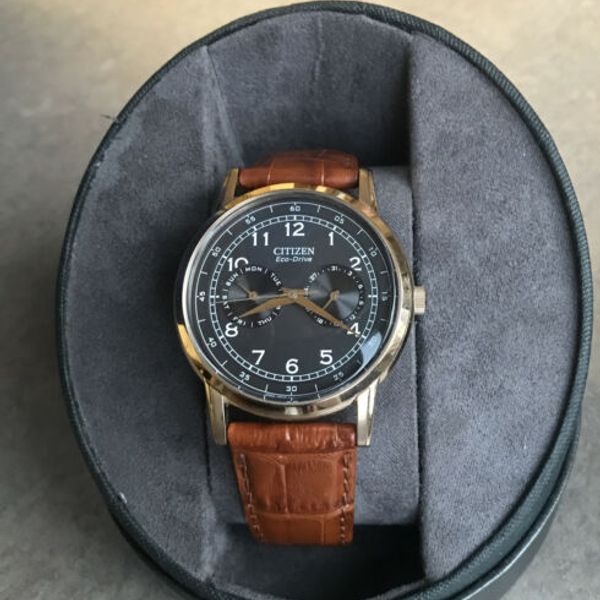 Mens Citizen Eco-Drive WATCH ROSE Gold S/S CASE 8635-S079764 PILOTS ...