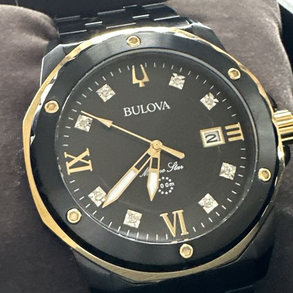 Bulova Marine Star Quartz Diamond Black Dial Men's Watch 98D176 ...