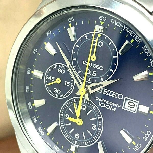 Seiko Men's Watch 7T92-0PP0 Quartz Chronograph Blue Dial Yellow Sub ...