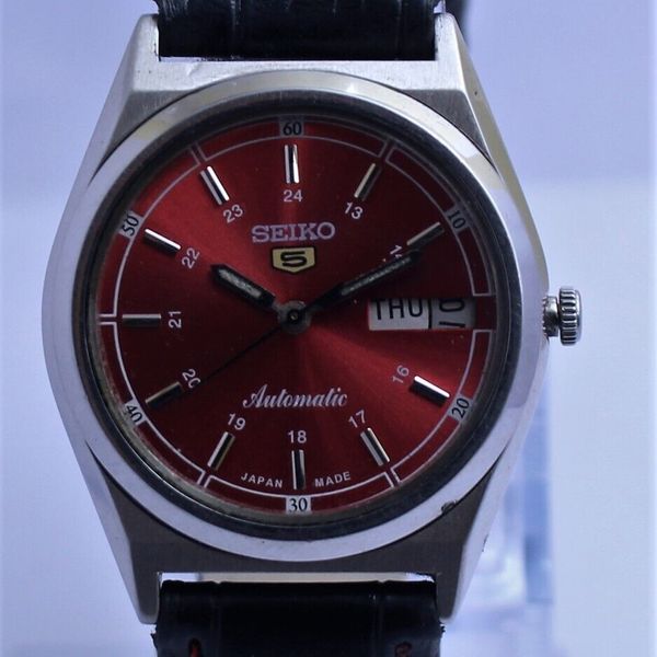 #OUT STANDING SEIKO 5 RED-DIAL 7009 AUTOMATIC D/D 17 JEWELS MEN'S WATCH ...