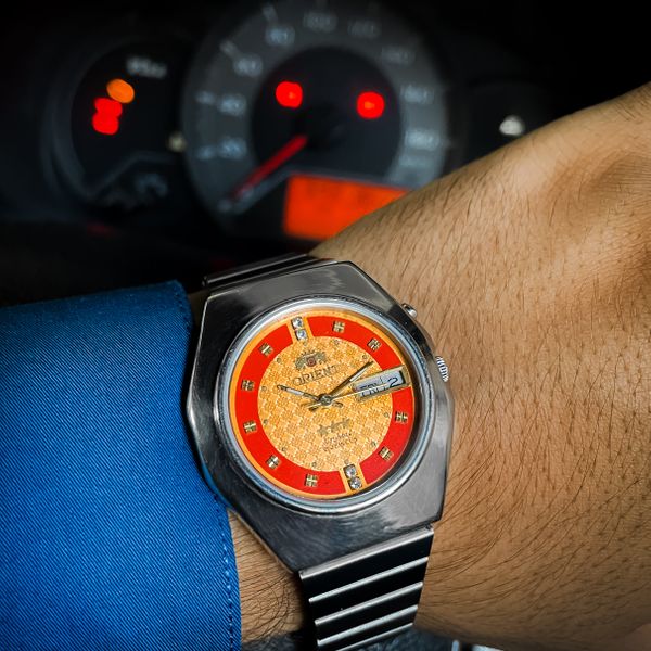 [wts] Vintage 90's ORIENT Tri-star Crystal Orange Dial with Gemmed ...