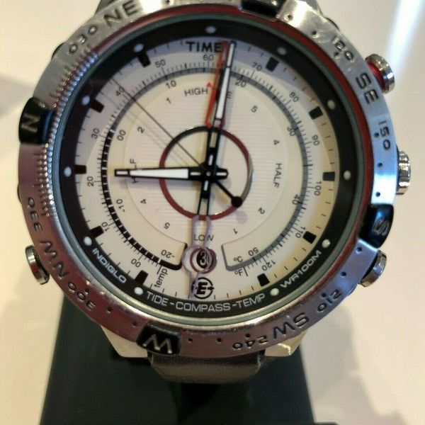 TIMEX Expedition E Tide Temp Compass Watch Cream Face Leather Strap ...