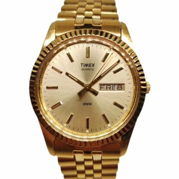 Vintage 33mm Timex Quartz, Fully Serviced Movement, Gold Tone, Day Date ...
