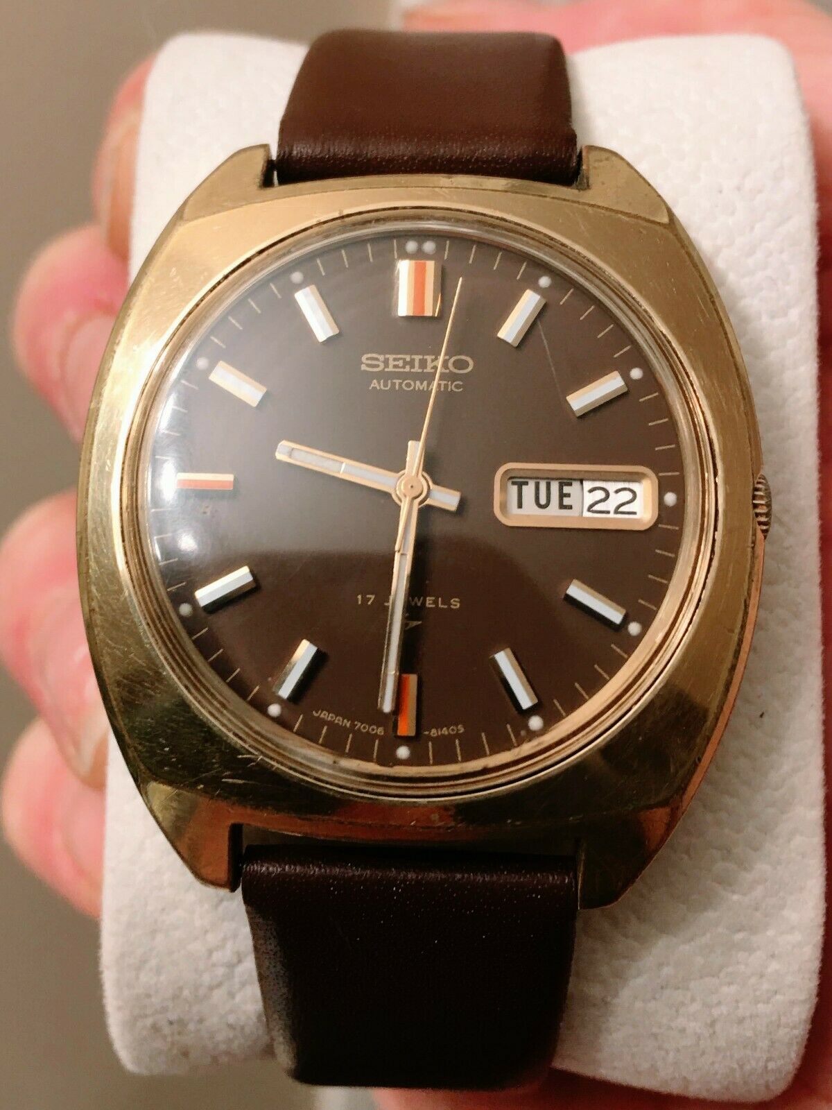 Vintage SEIKO Automatic Rare Flat Brown Dial Men's Watch Runs * KEEPS ...
