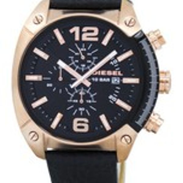 FS : Diesel Overflow Chronograph Black Dial Black Leather DZ4297 Men's ...