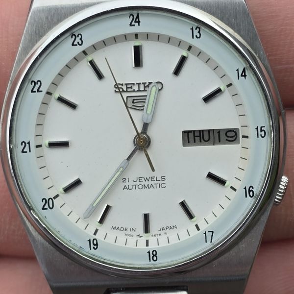 Seiko 5 Automatic SNXM17 White Sports Inner Bezel Dial Mens 21 Jewels ...