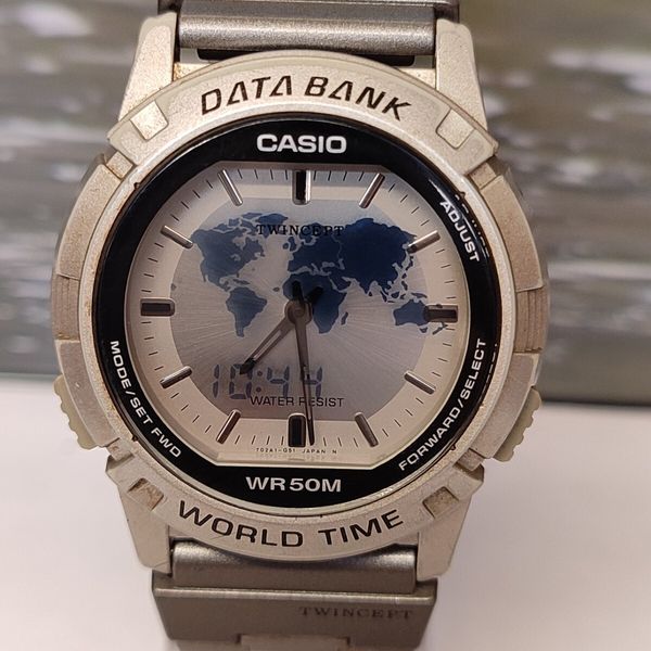 CASIO DATA BANK WORLD TIME ANA-DIGI QUARTZ ABX-20 JAPAN MEN'S FULL ...