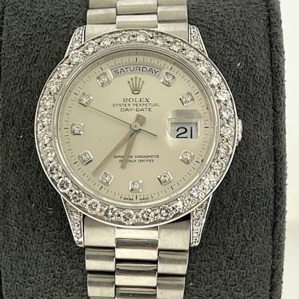 1995 Rolex Day-Date 18296 Custom Silver Diamond Dial Bezel No Papers ...