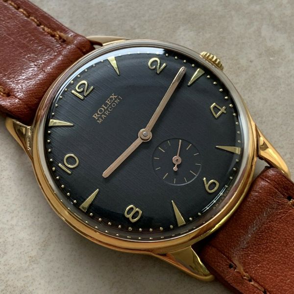 VTG ROLEX MARCONI BLACK DIAL BIG SIZE 18K GOLD PLATED CASE FROM 1930 ...