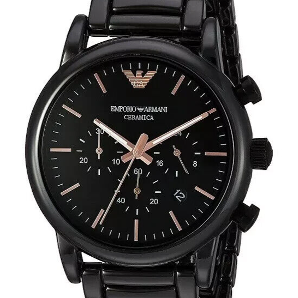 NEW EMPORIO ARMANI CERAMICA LUIGI AR1509 BLACK/ROSE GOLD CHRONOGRAPH ...