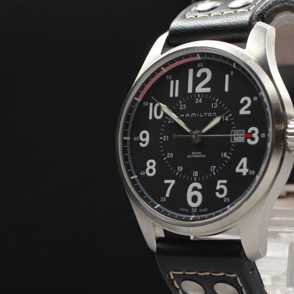 HAMILTON Khaki Field Officer Auto 44mm H70615733 Black Dial Leather ...