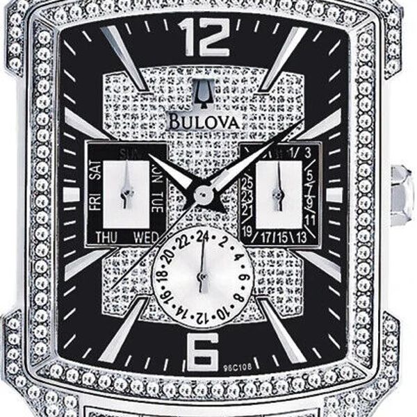 Bulova Crystal Men's Stainless Steel Dress Watch Rectangular Case ...