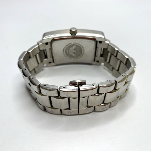 Emporio Armani Rectangular Mens Thick Silver Stainless Steel Quartz ...