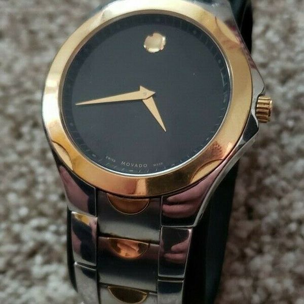 MOVADO 81 G1 1853 GOLD SILVER MEN'S WATCH BLACK FACE PACKAGING GREAT ...