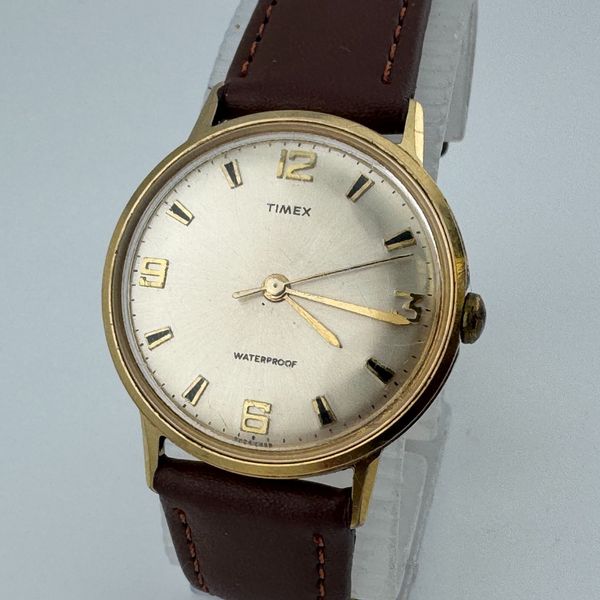 Vintage 60's Timex Marlin Hand-Winding Mechanical Watch Men Gold Tone ...