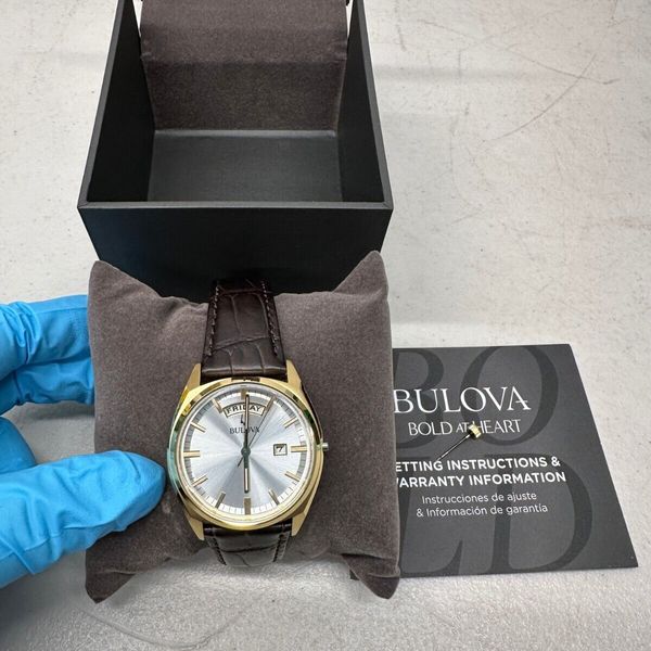 Bulova Men's Quartz Day Gold Tone Leather Watch 39MM 97C106 - NEW ...