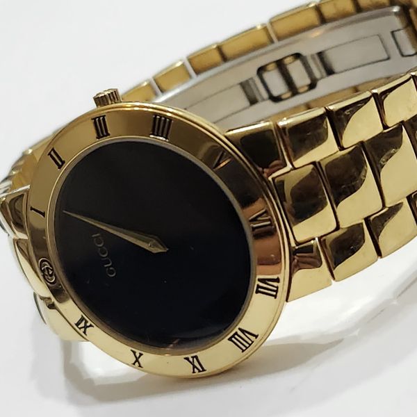 Gucci 3300M Men's Black Face Gold Tone band Quartz Watch - Working ...
