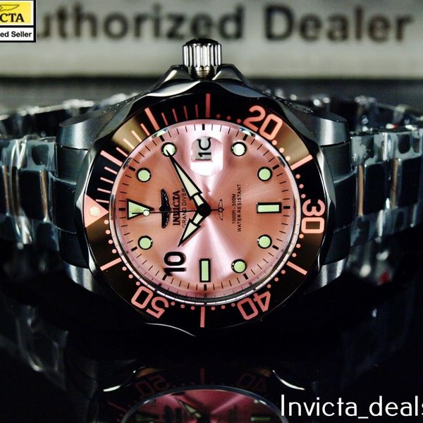 Invicta Men's 47mm GRAND DIVER AUTOMATIC NH35A PINK DIAL Black Tone 300m Watch | WatchCharts ...