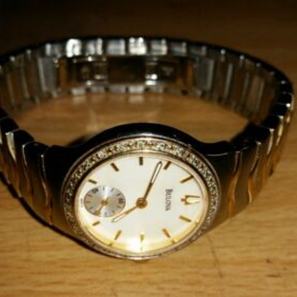 Women's Bulova Swiss Watch Two Tone with Diamonds 98W12 Mother of Pearl ...