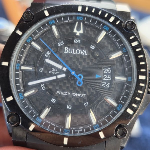 Bulova Watch 98B142 Precisionist Black Stainless Steel Rubber Strap ...