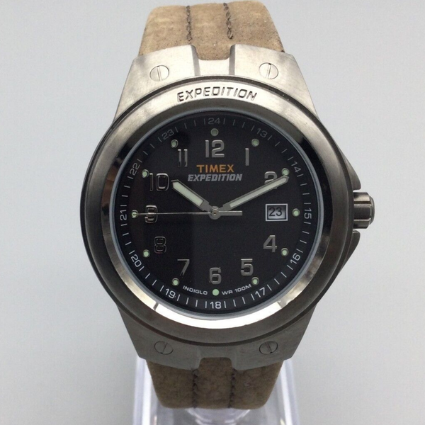 Timex Expedition Watch Men Indiglo 40mm Silver Tone Date Brown Band New ...