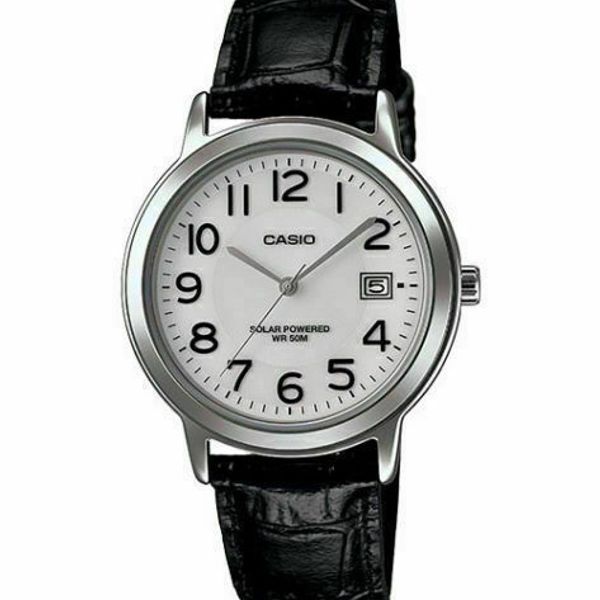Casio MTP-S100L-7B1 New Solar Powered Black Leather Band Men's Watch ...
