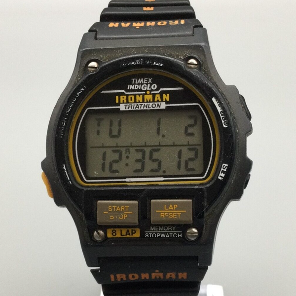 Vintage Timex Ironman Triathlon 1985 Watch Men Black Orange 8 Lap New ...