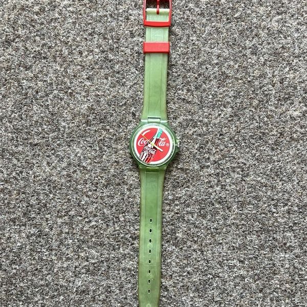 Vintage 1980s Coca Cola Logo Swatch Watch Green Red WORKS NEEDS NEW ...