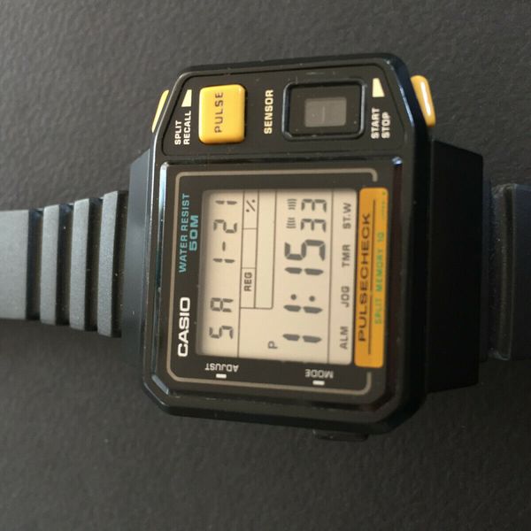 Vintage 1987 Casio JP-100W Digital Pulsecheck Watch rare LCD retro Mod ...